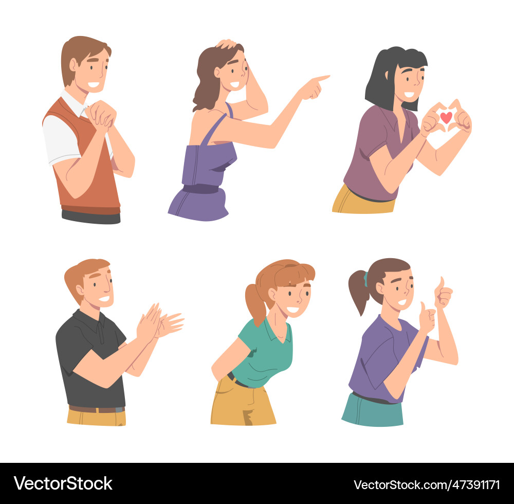 Excited people character looking at someone show Vector Image