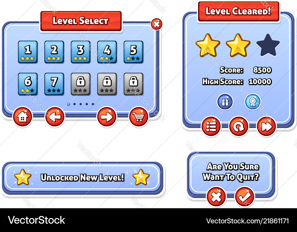 Game user interface templates Royalty Free Vector Image