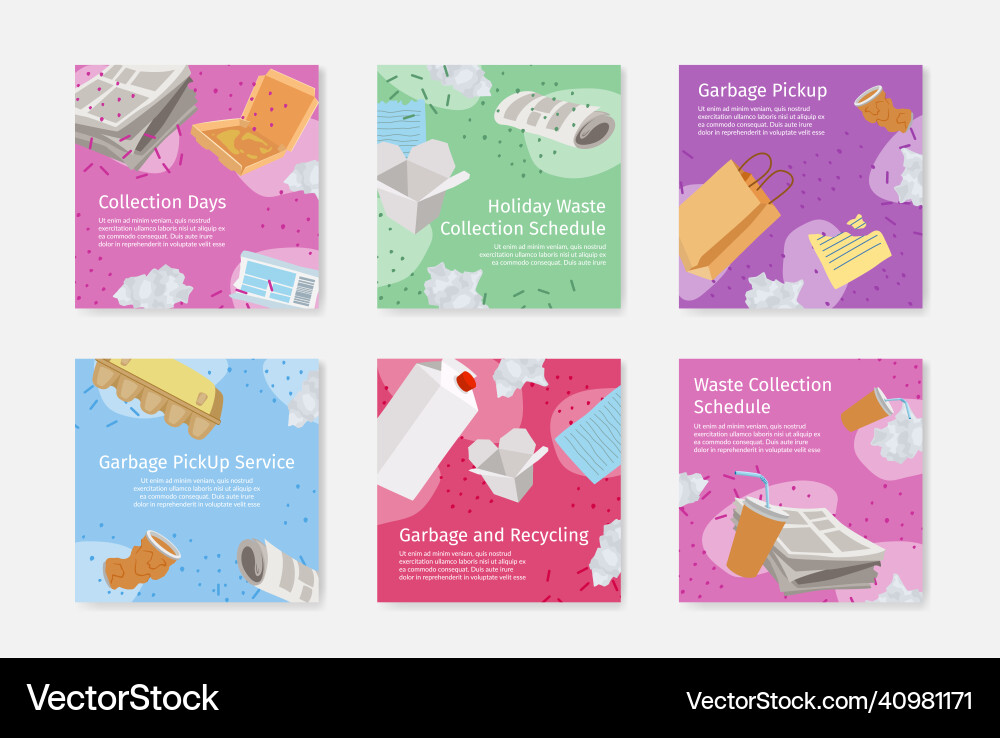 Garbage pickup service squared poster collection Vector Image