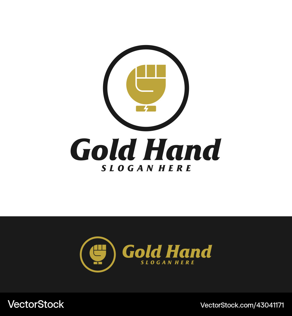 Gold hand logo design template clench Royalty Free Vector