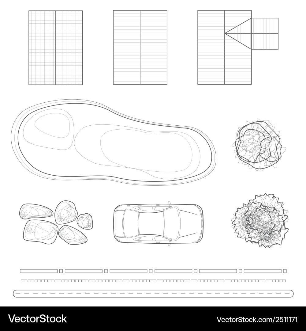 Landscape design elements in a linear style top Vector Image