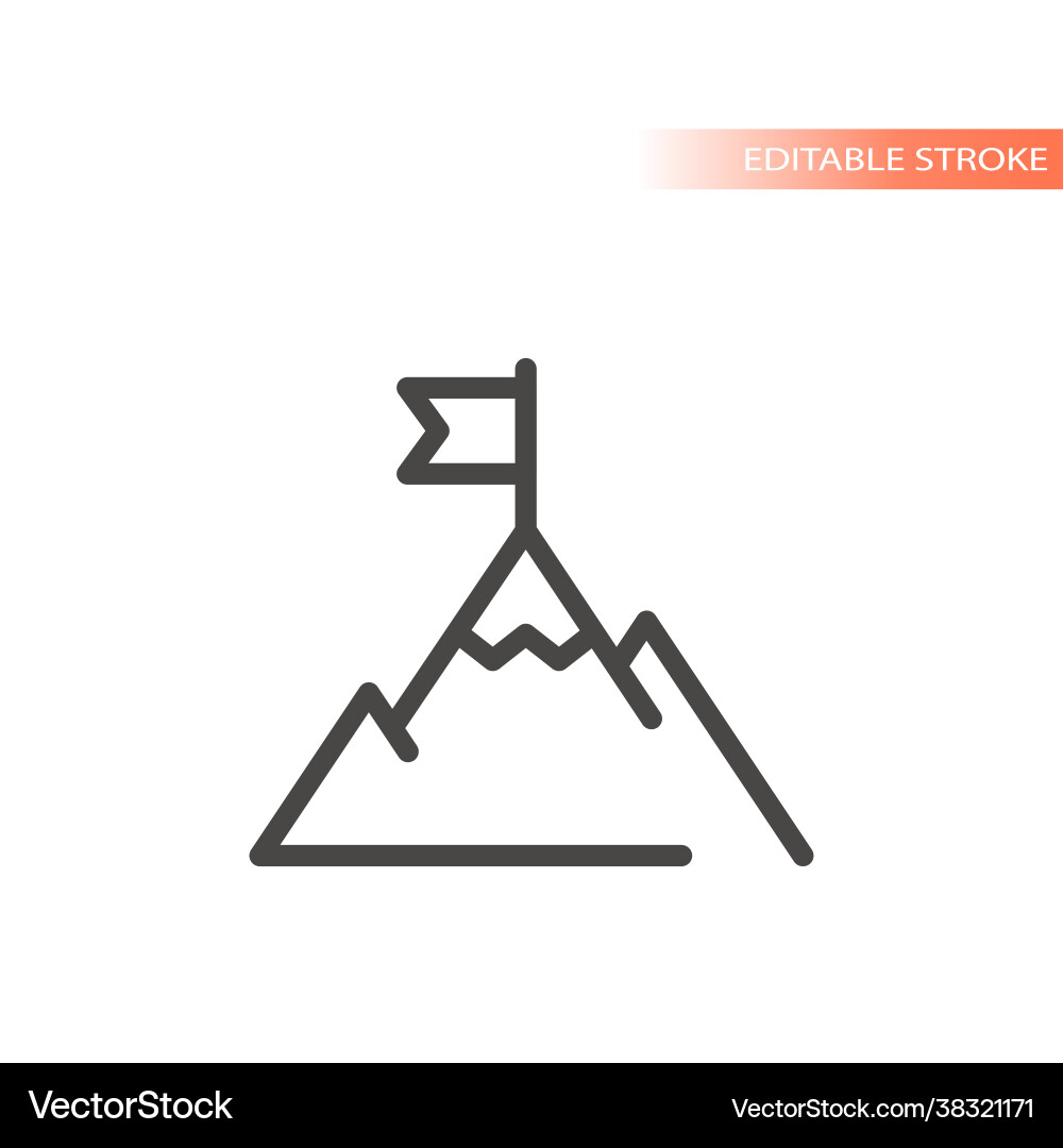 Mountain top or peak with flag line icon Vector Image