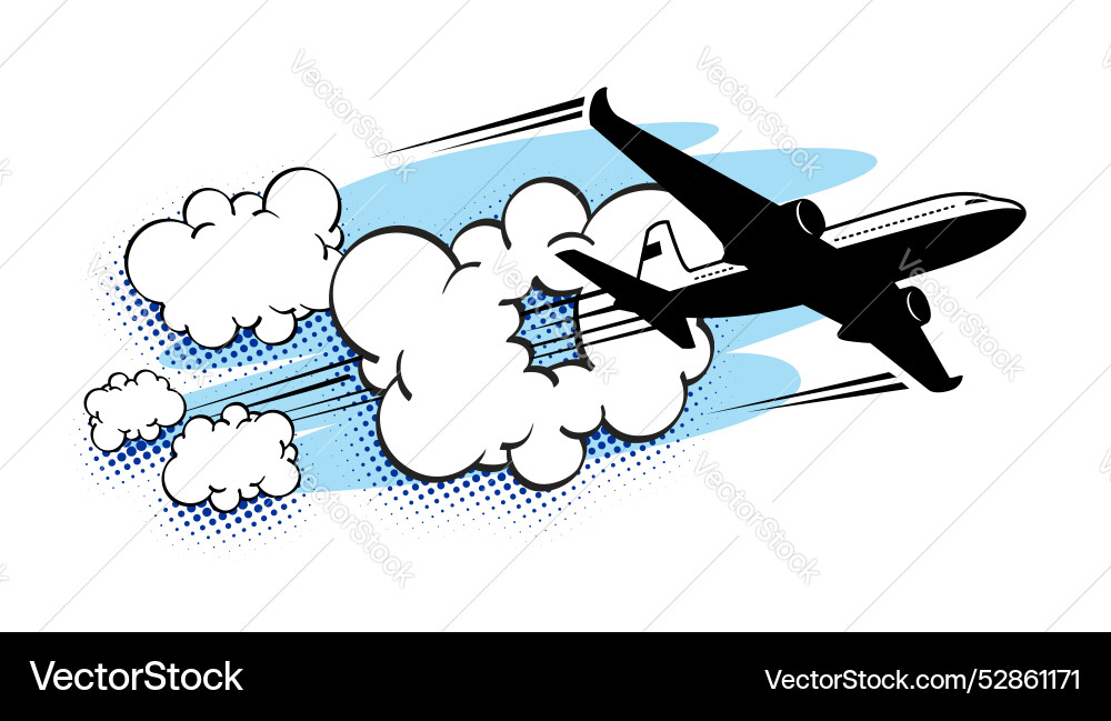 Plane in sky comic icon Royalty Free Vector Image