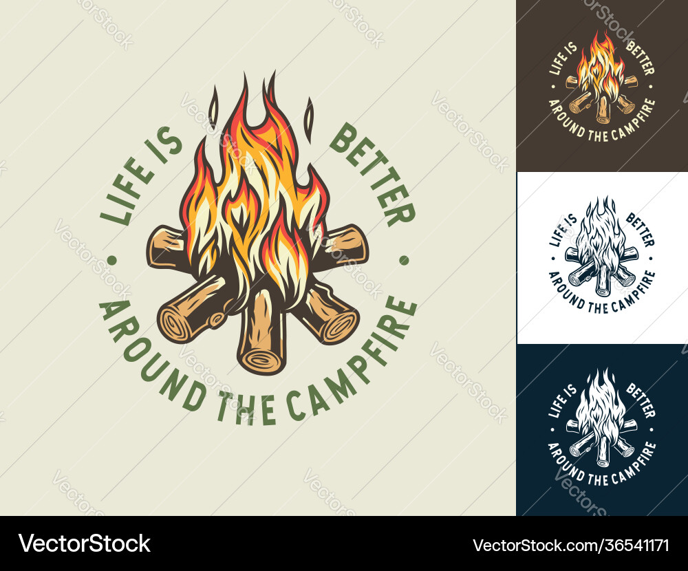 Set campfire print with flame for camping Vector Image
