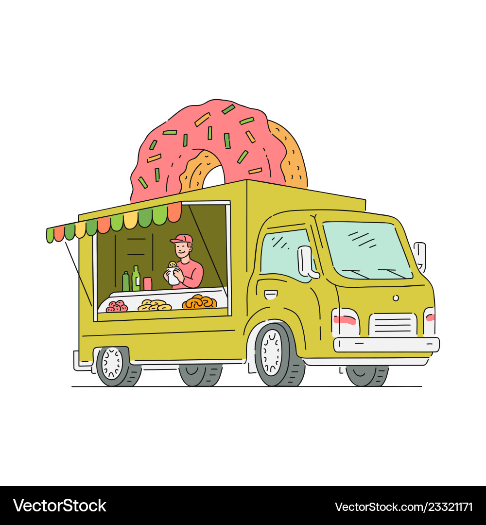 Sketch doughnut van in vintage style Royalty Free Vector