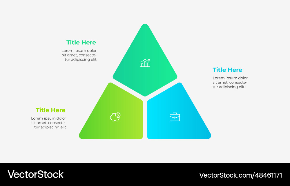 Triangle diagram divided into 3 options or steps Vector Image