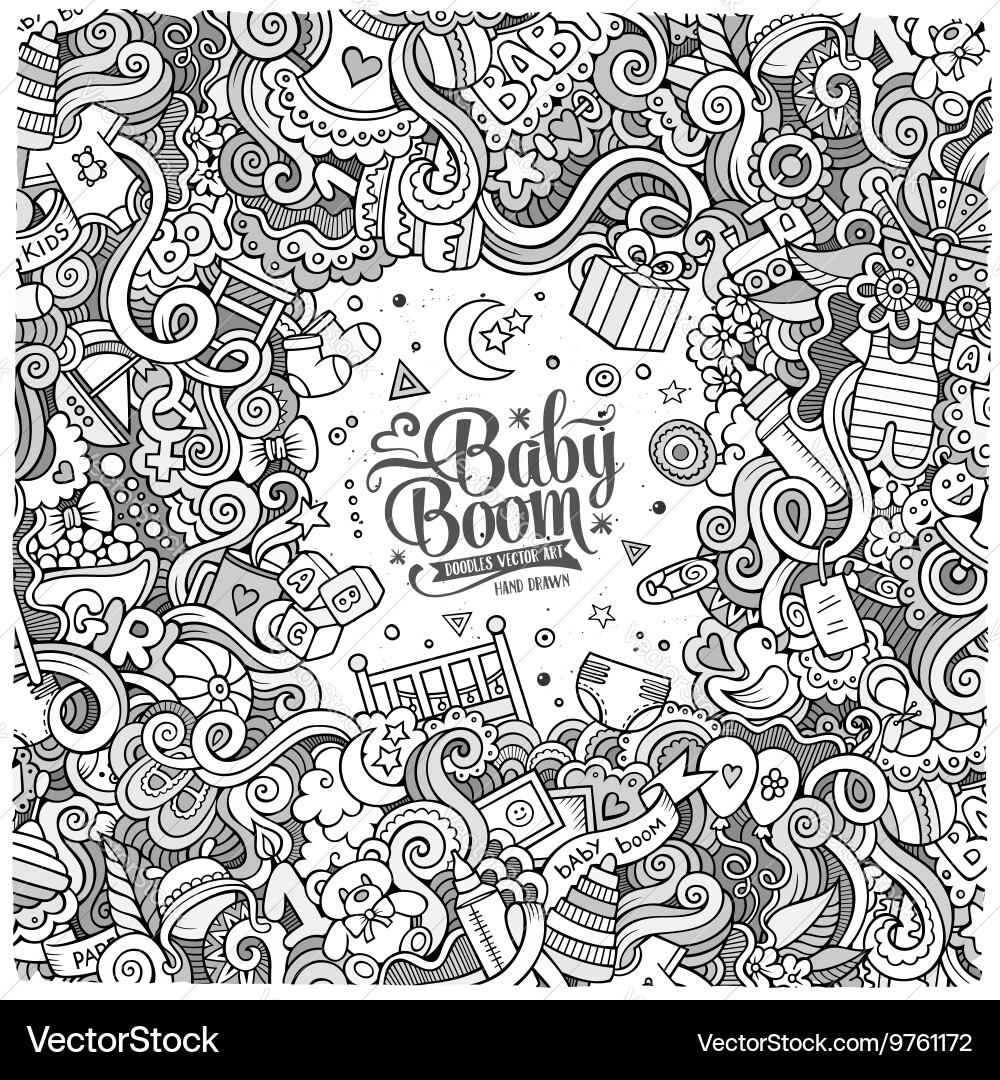Cartoon doodles baby boom frame Royalty Free Vector Image