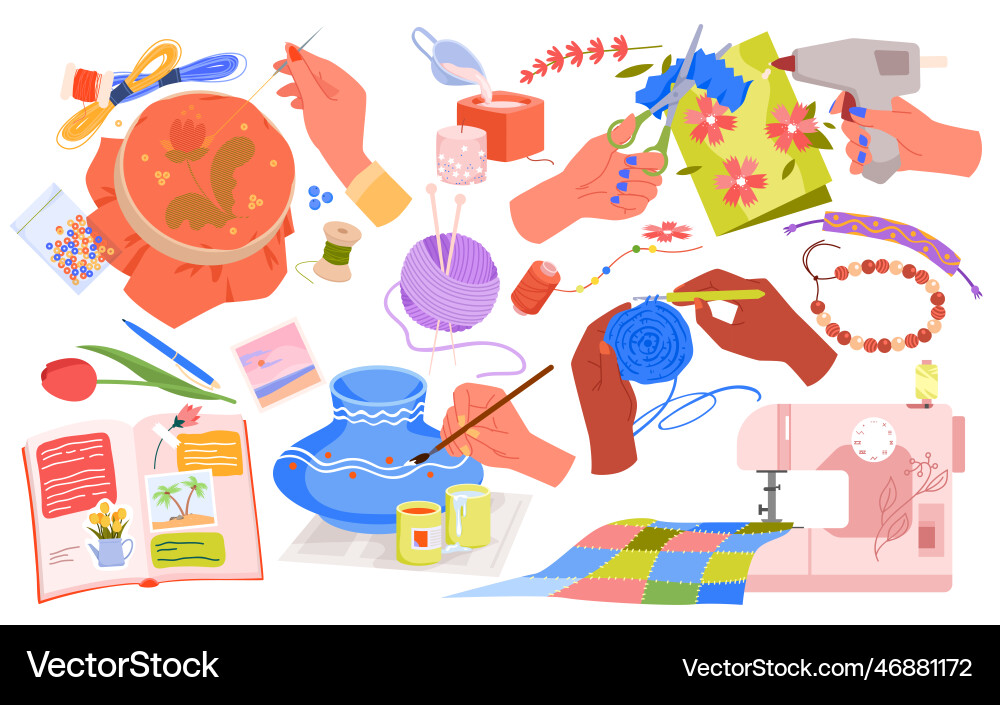 Craft art set cartoon hands create Royalty Free Vector Image