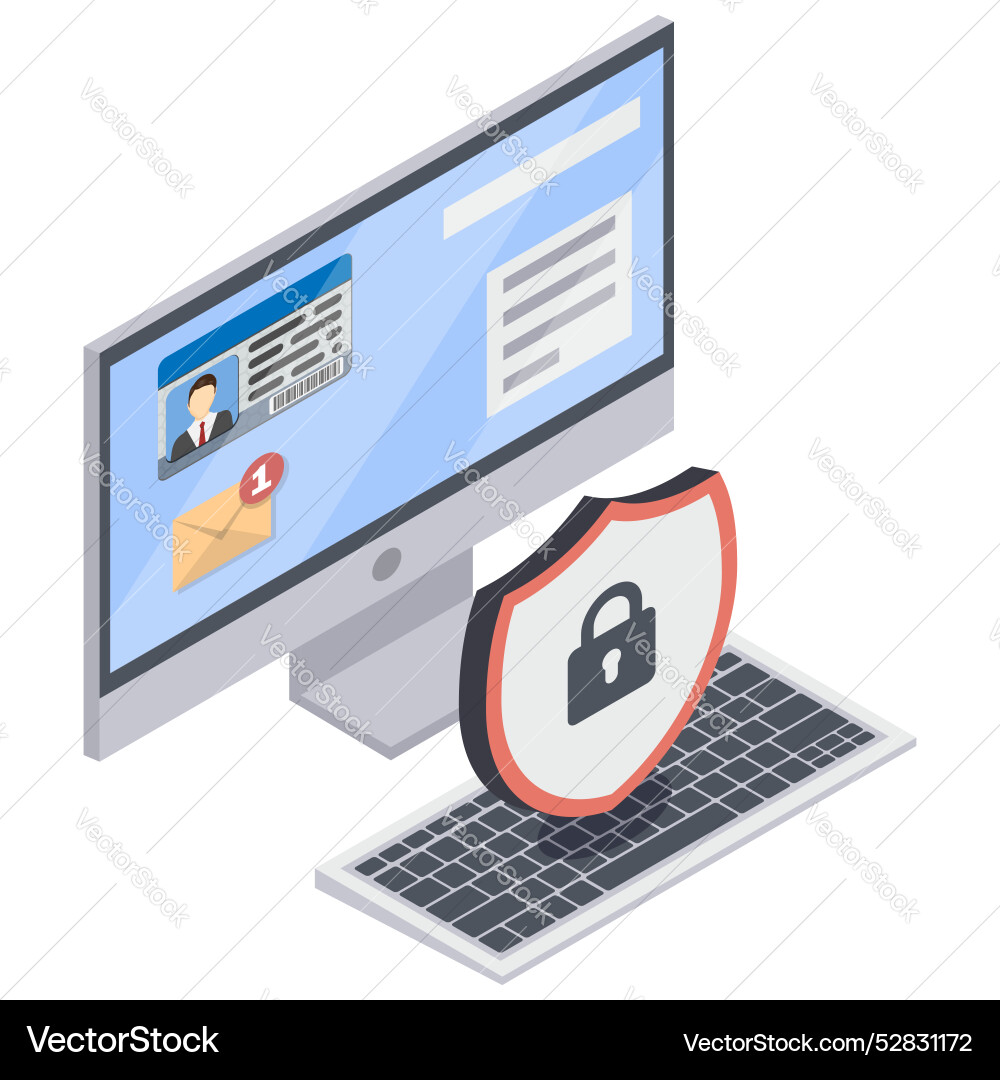 Flat isometric desktop computer pc icon Royalty Free Vector