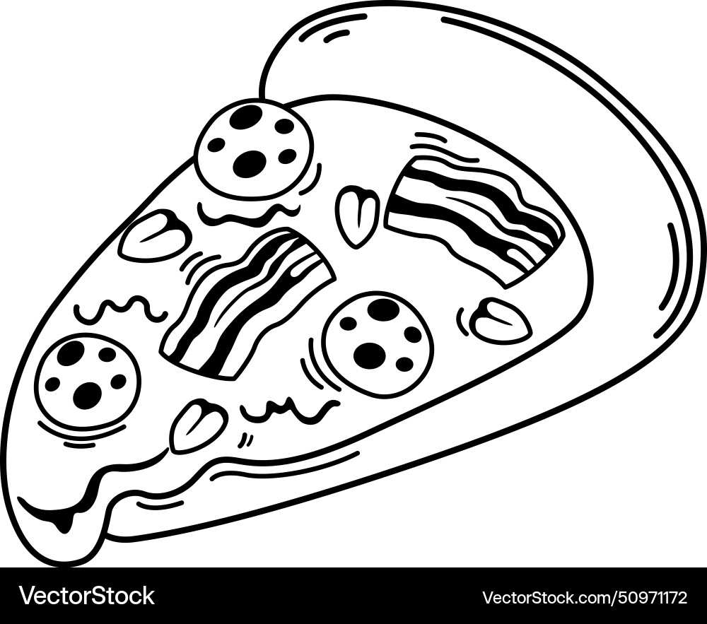 Pizza slice outline white on background Royalty Free Vector