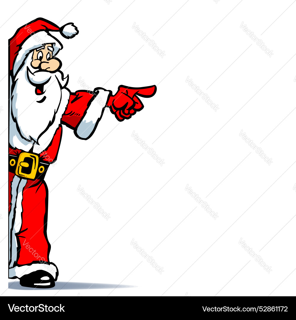 Santa claus looks around corner Royalty Free Vector Image