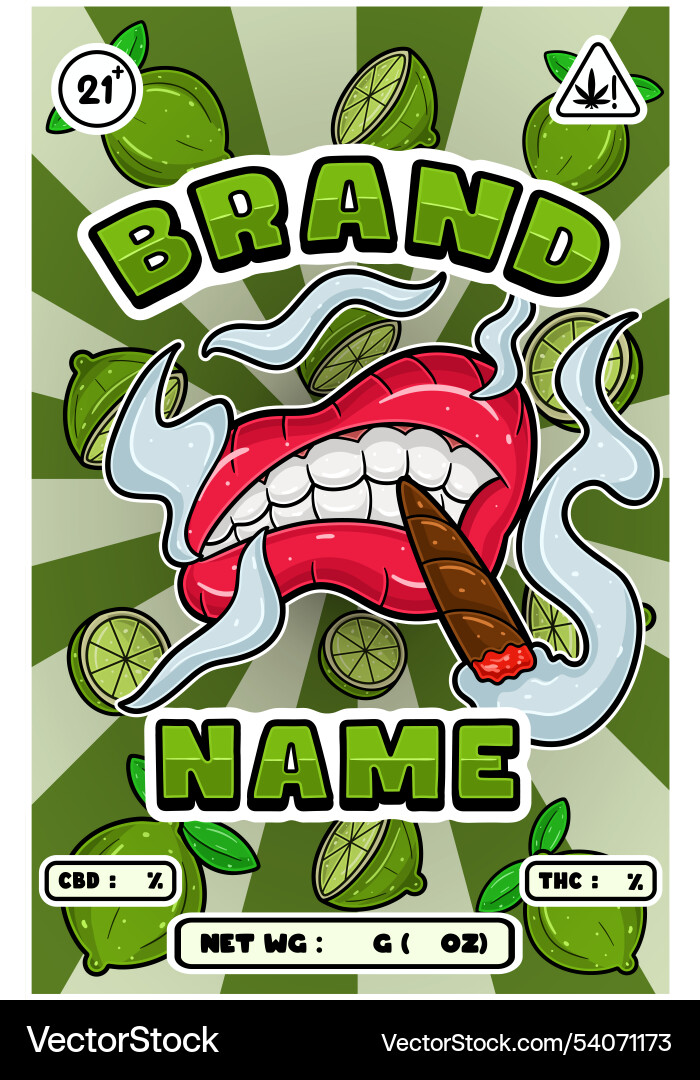 Cartoon smoking mouth with lime strains Royalty Free Vector