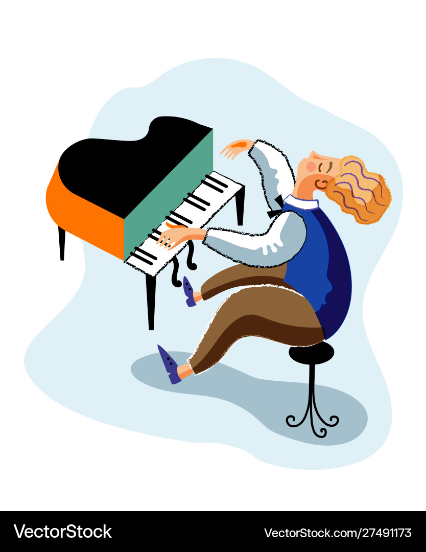 Grand piano player cartoon character Royalty Free Vector