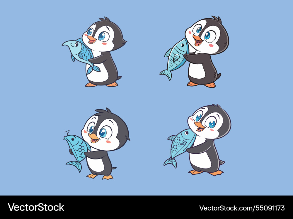 Penguin and fish art Royalty Free Vector Image