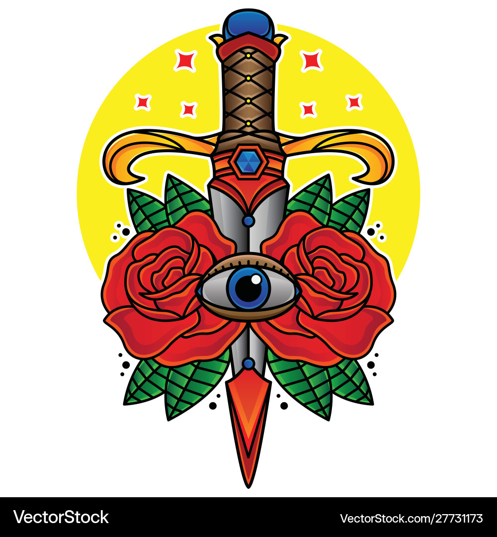 Printsimple dagger flash tattoo Royalty Free Vector Image