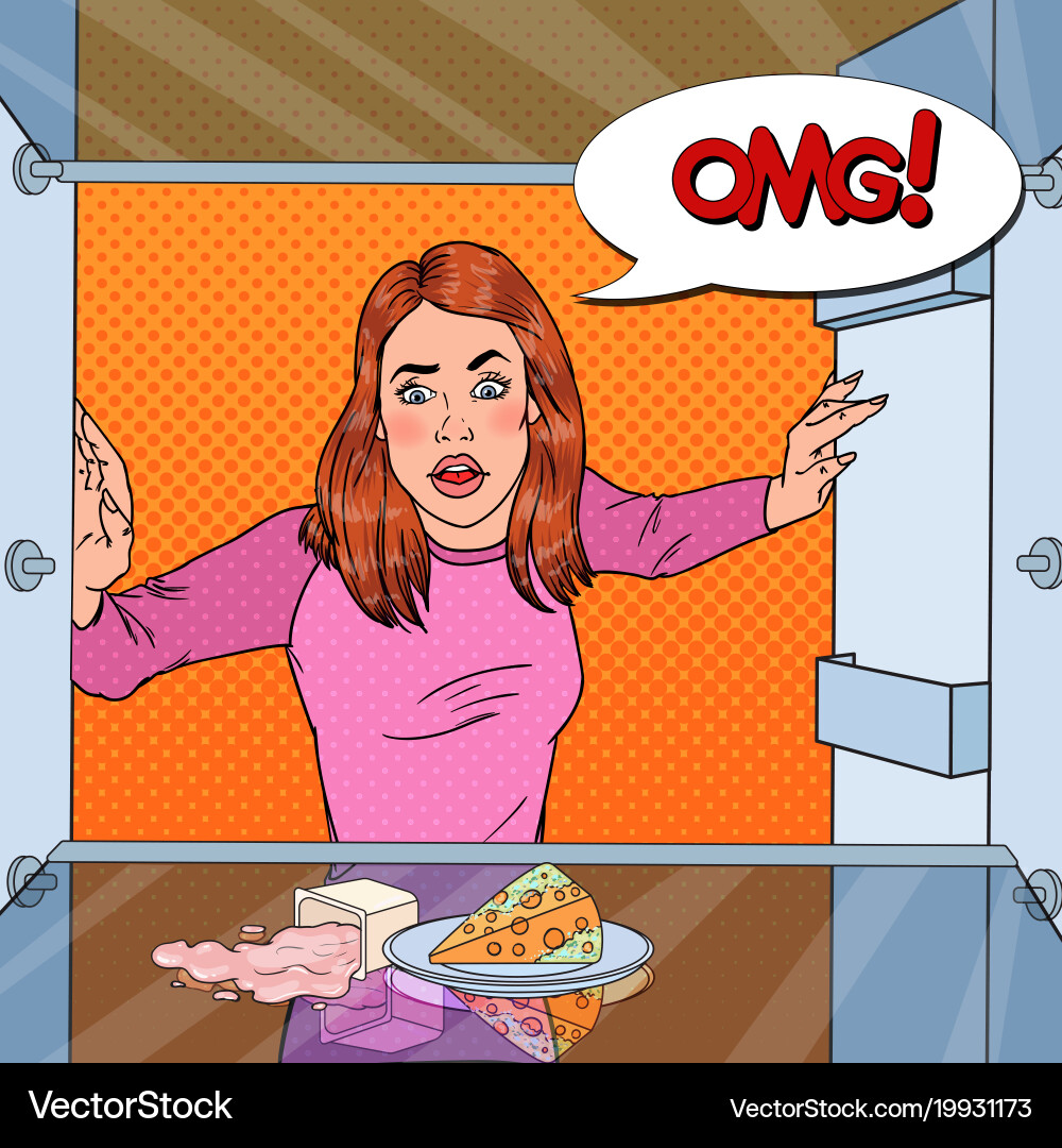 Sad Woman Empty Fridge Royalty Free Vector Image