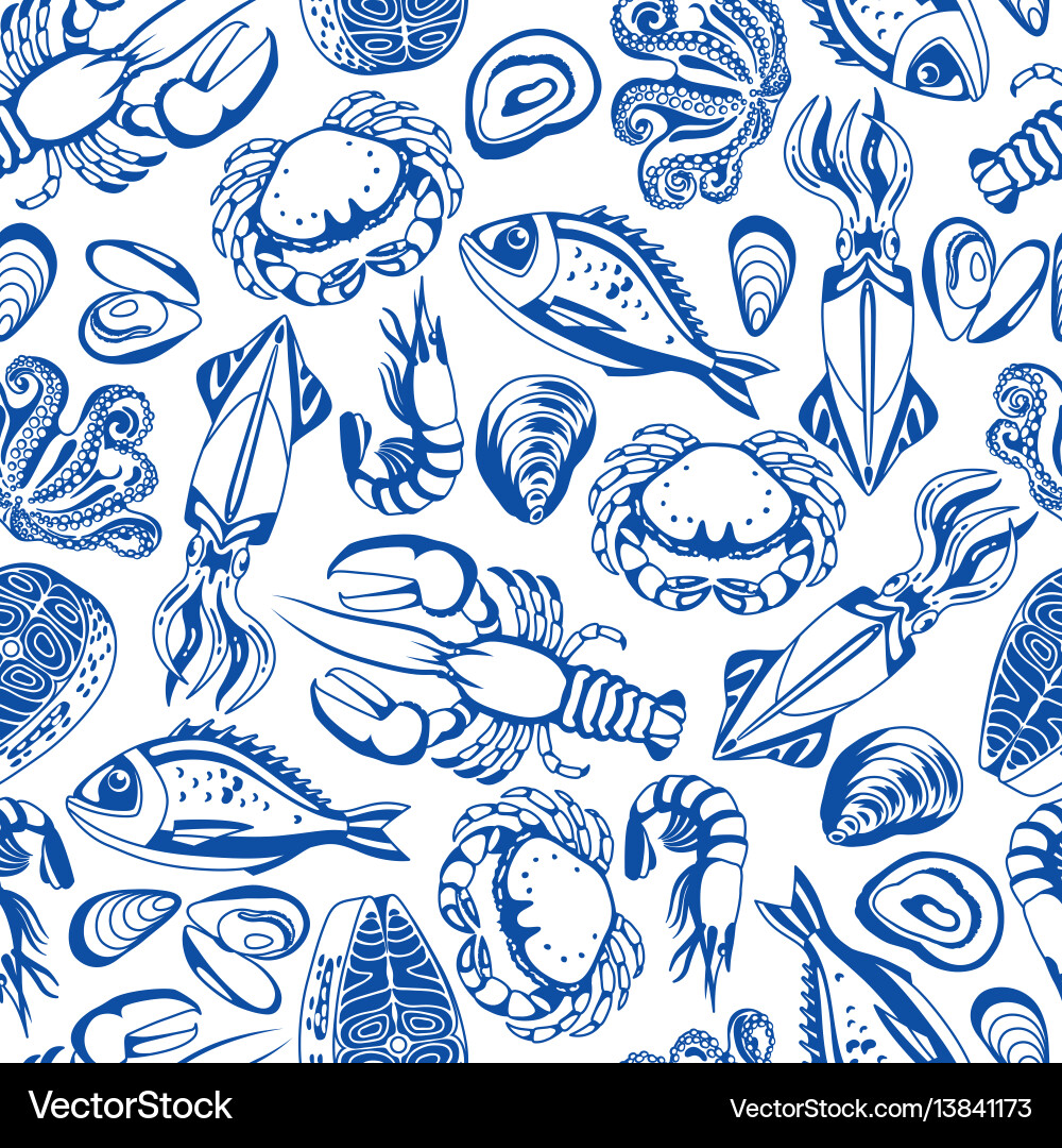 Seafood Pattern - Diverse Marine Life Royalty Free Vector
