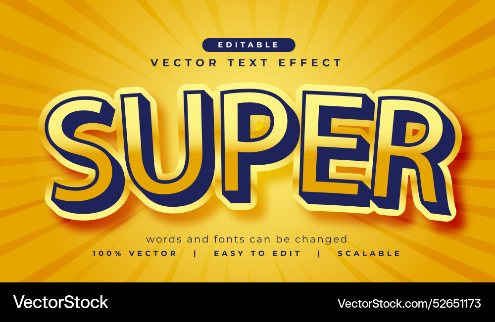 Super text effect style editable in yellow color Vector Image
