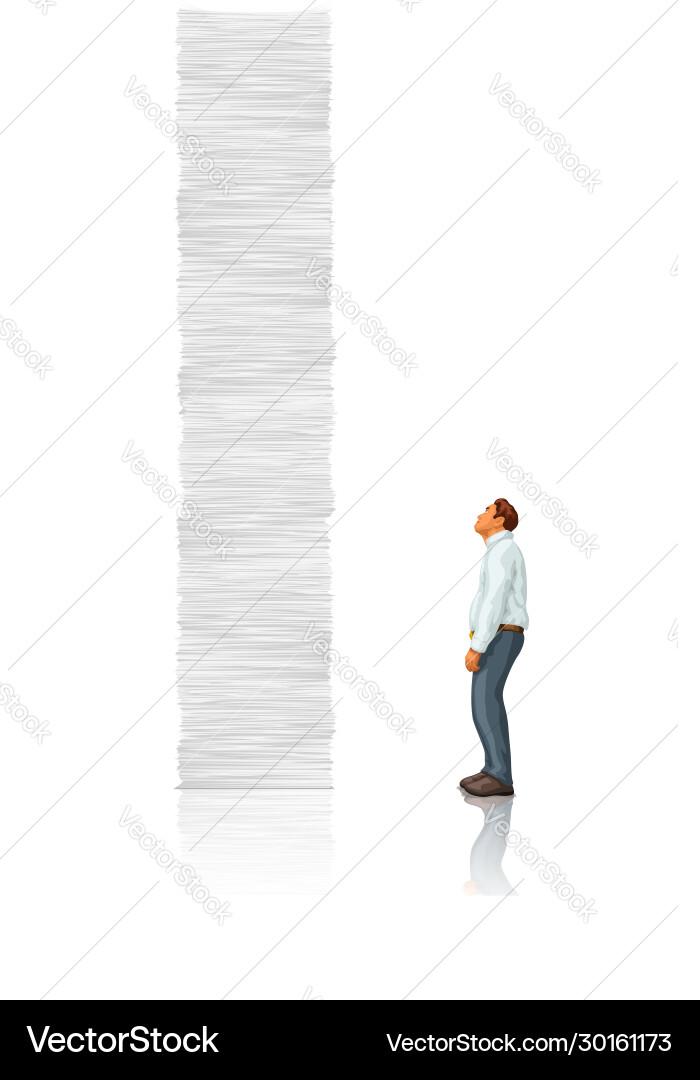 Towering Paper Stack vs. Man Royalty Free Vector Image