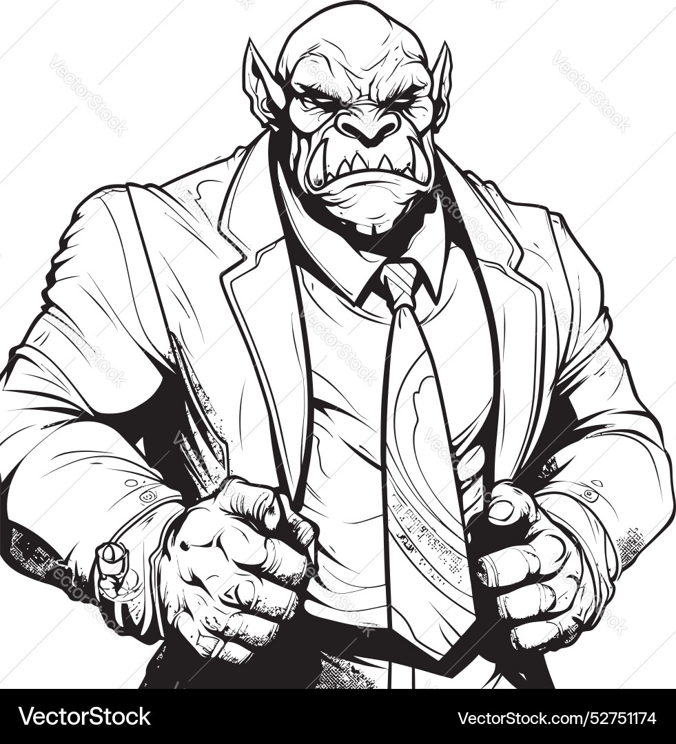 Corporate orc ceo badge tailored suit emblem Vector Image