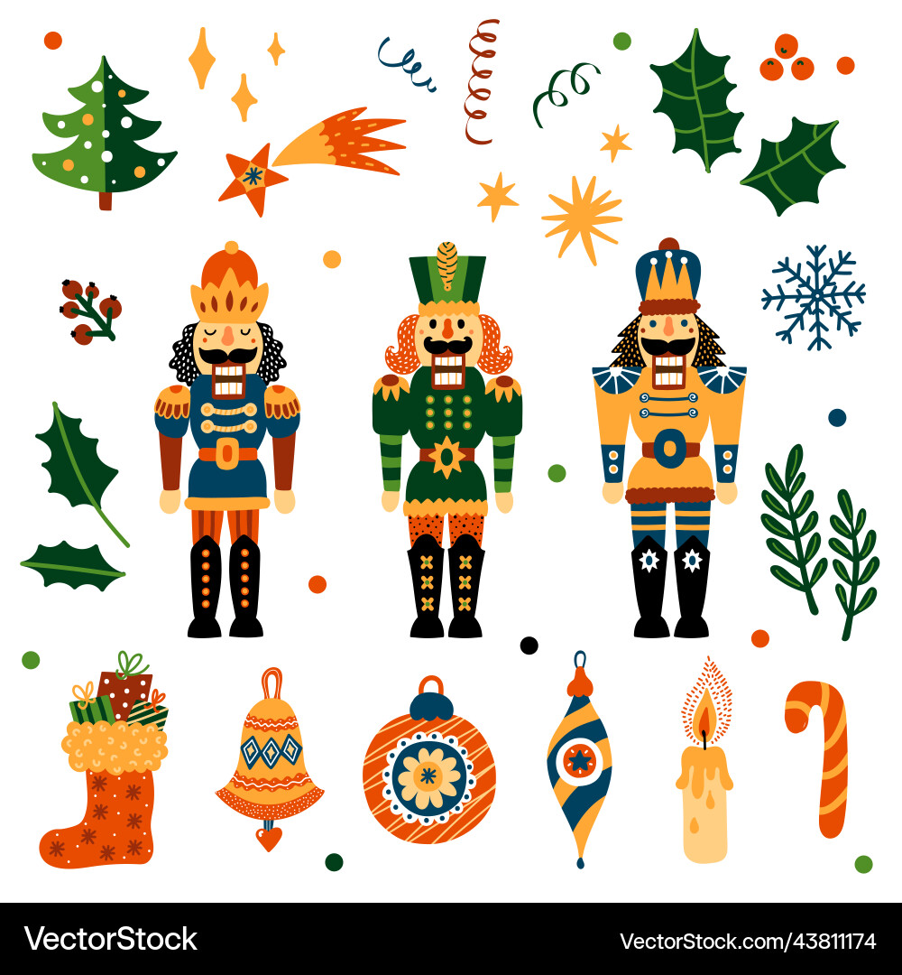 Cute christmas set with a nutcracker Royalty Free Vector