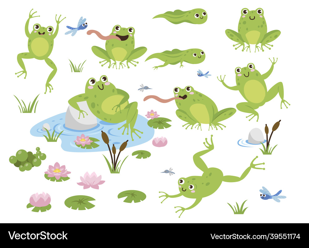 Cute frog cartoon characters set Royalty Free Vector Image
