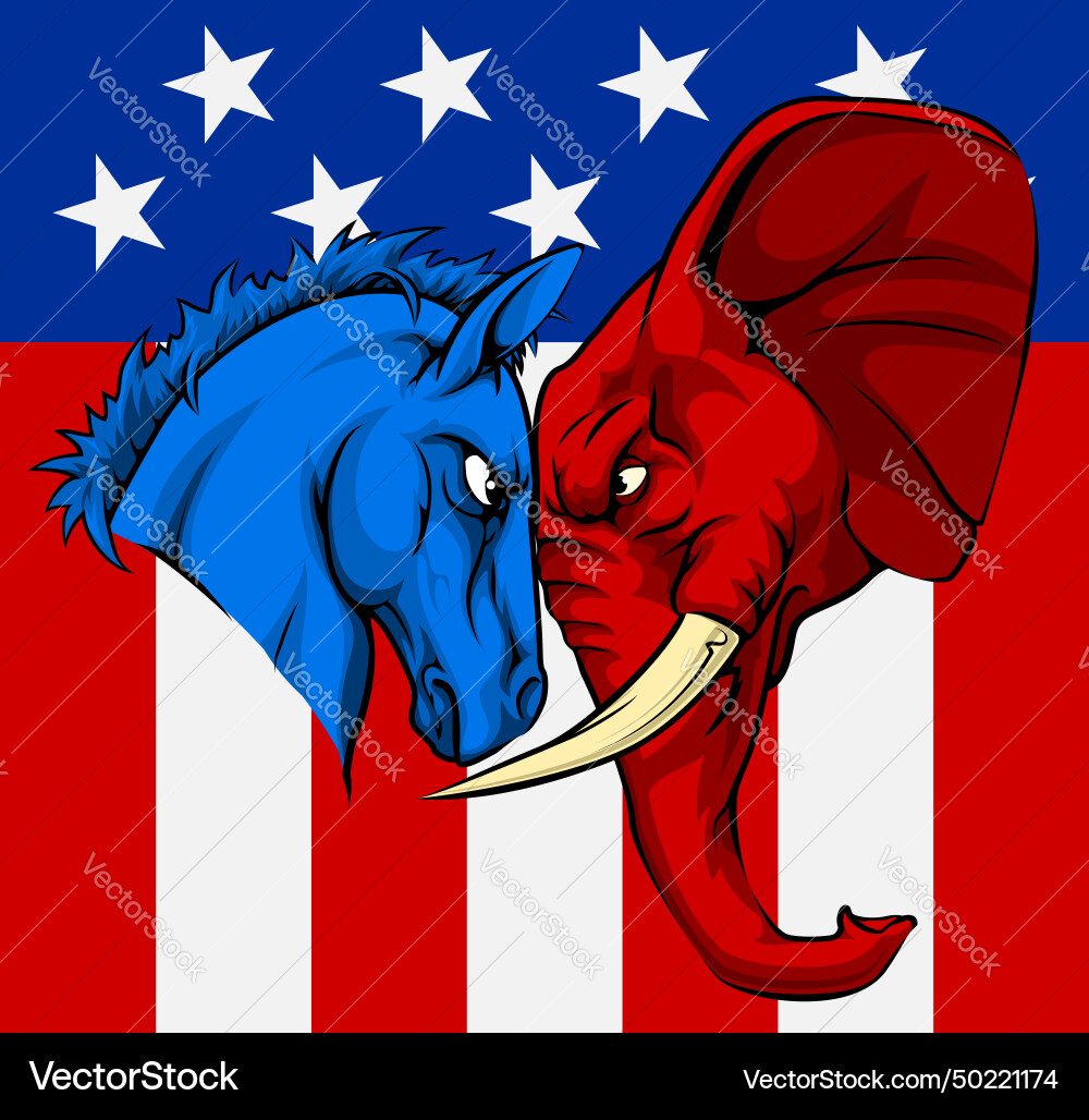 Donkey vs Elephant - US Politics Royalty Free Vector Image