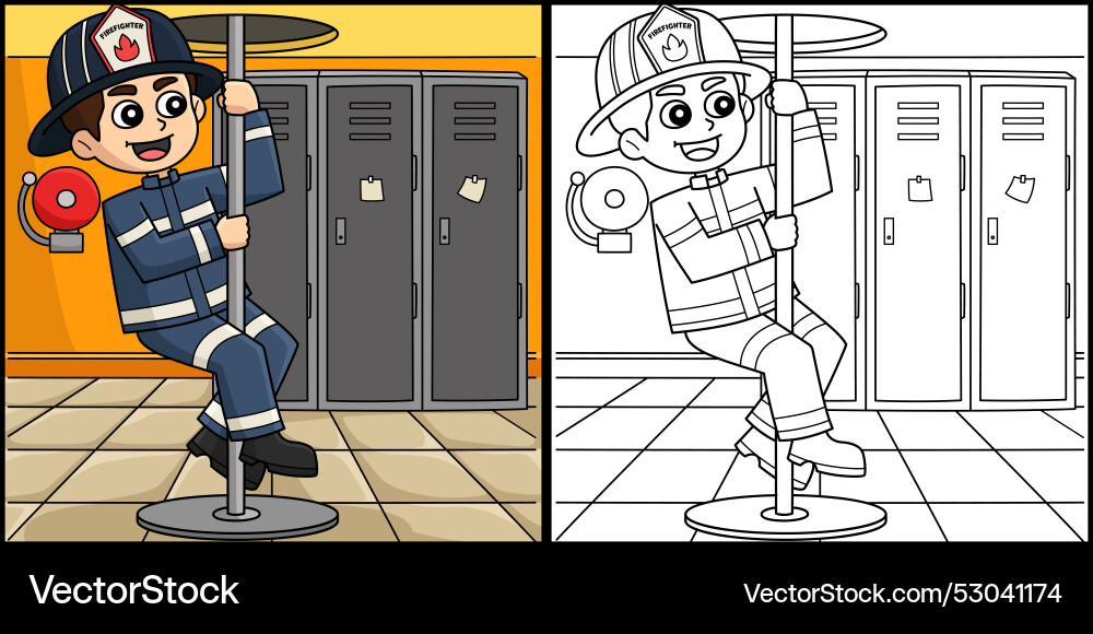 Firefighter the sliding down pole Royalty Free Vector Image