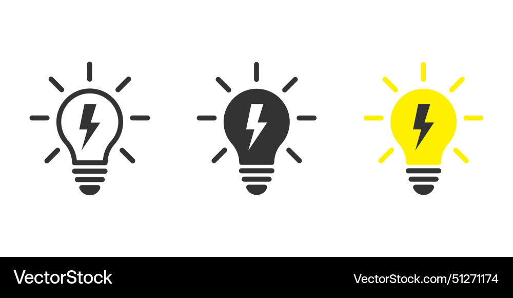 Lightning in light bulb icon and symbol Royalty Free Vector