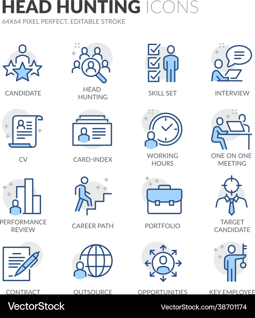 Line head hunting icons Royalty Free Vector Image