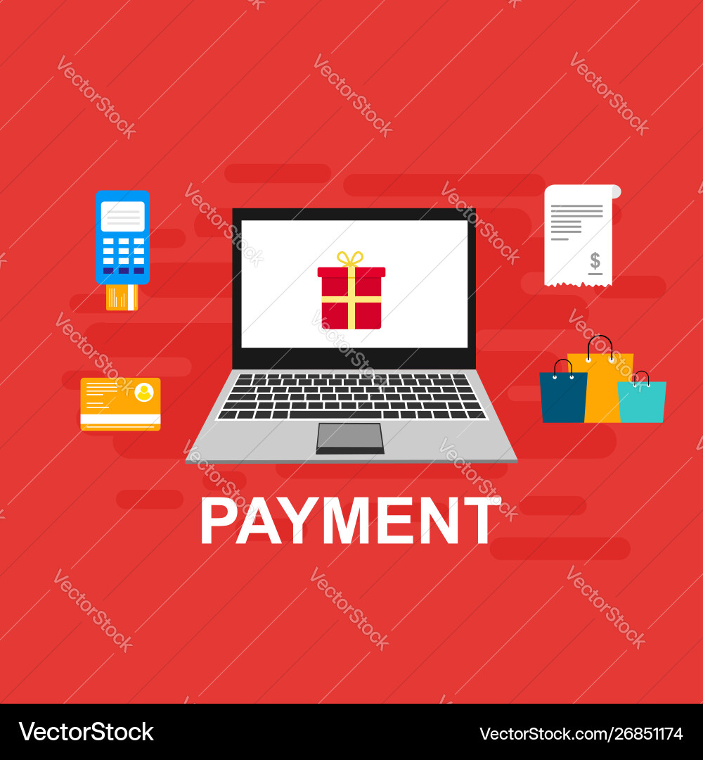 Online payment on computer flat cartoon big pay Vector Image