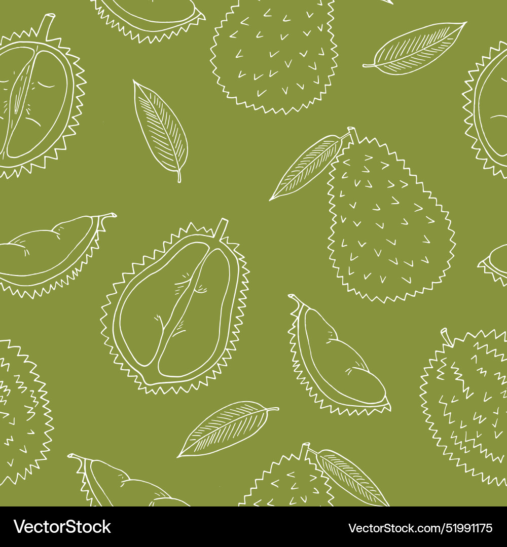 Durian fruit seamless pattern hand drawn in doodle
