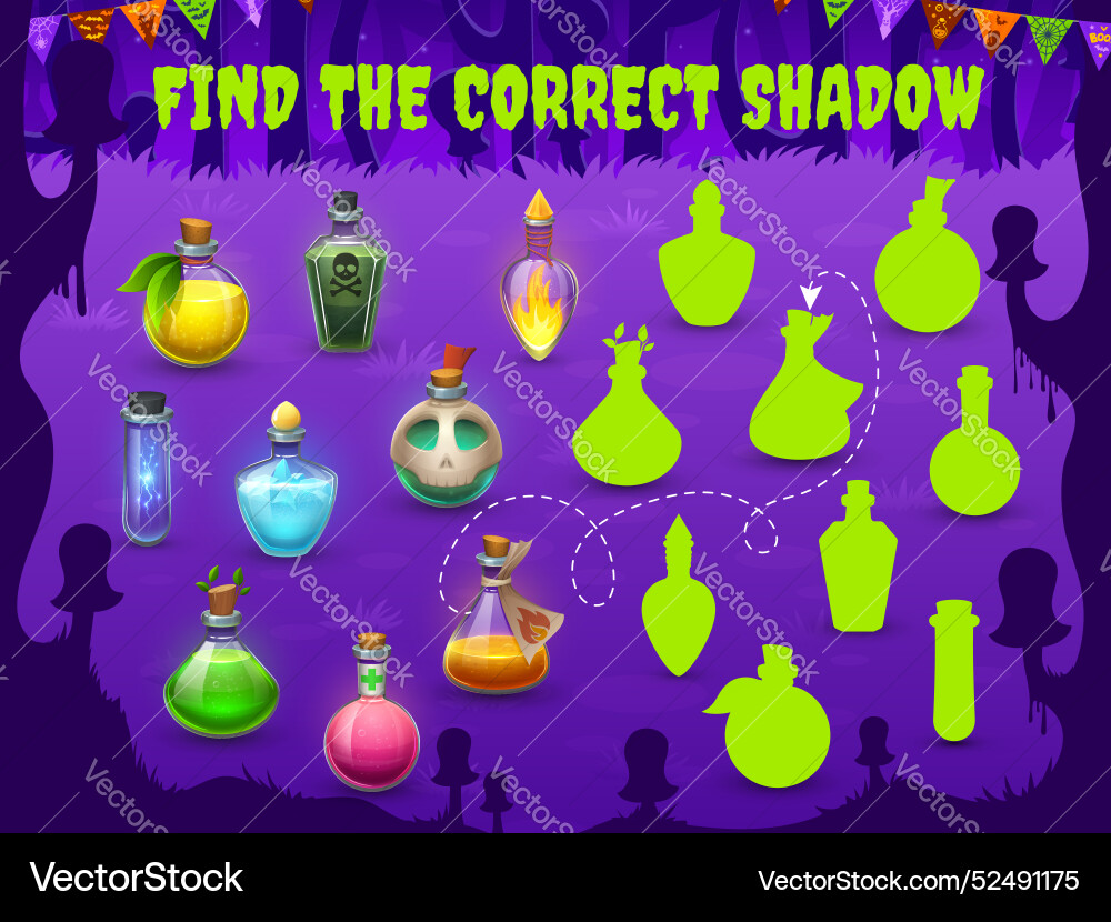 Find the correct shadow of witch potion bottles Vector Image