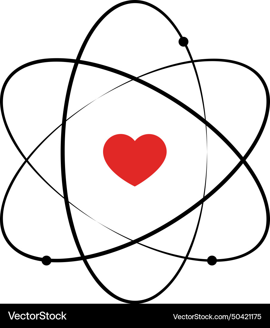 Heart shape atom with electrons Royalty Free Vector Image