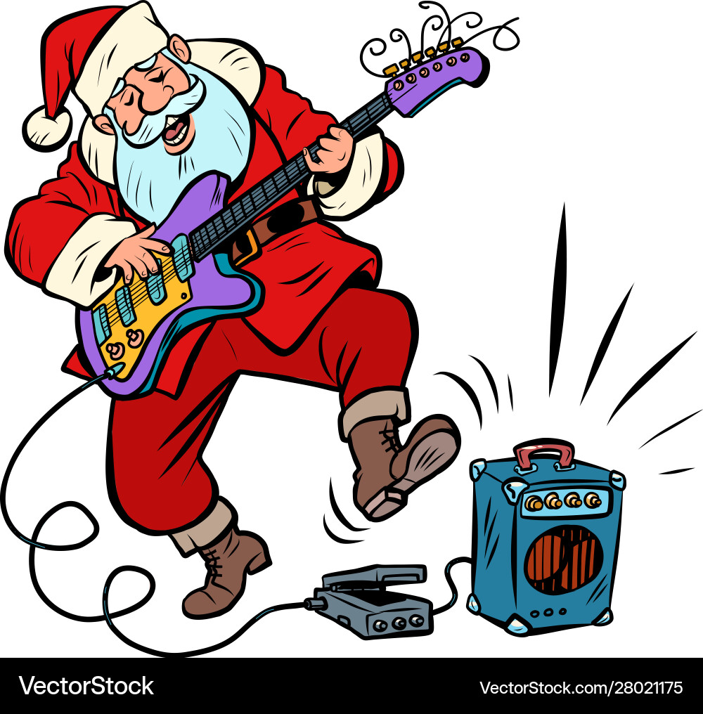 Playing electric guitar santa claus character Vector Image