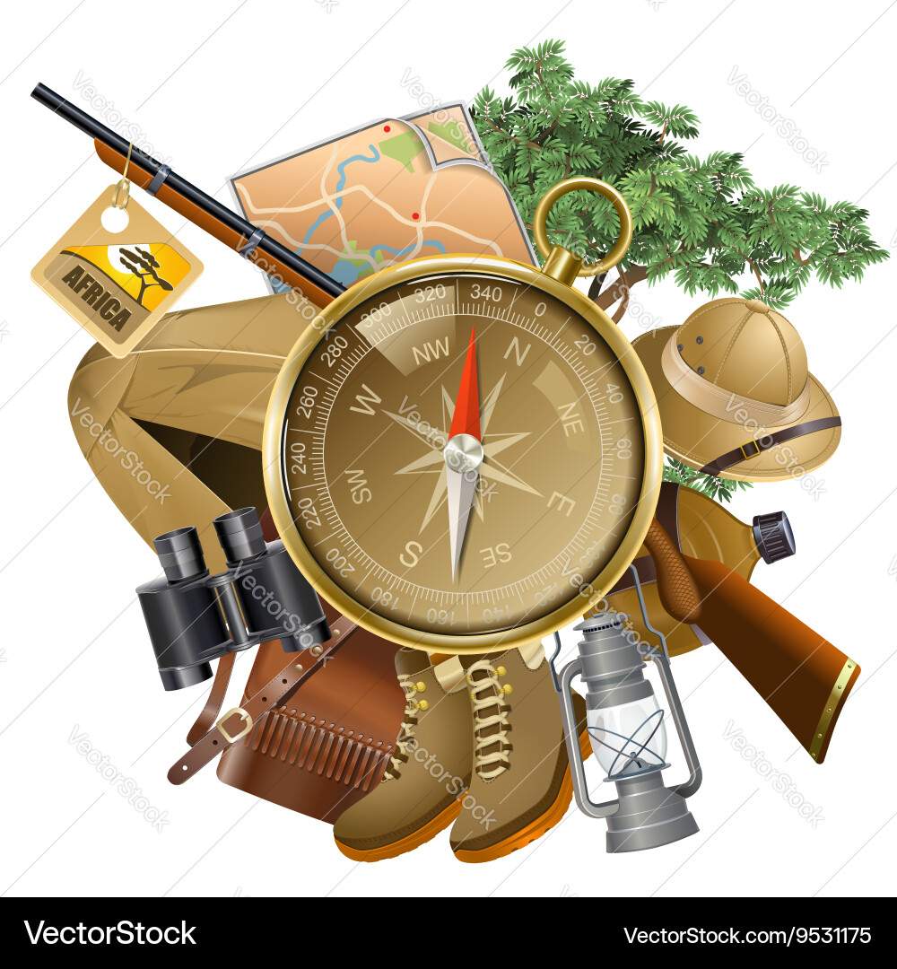 Safari concept with compass Royalty Free Vector Image