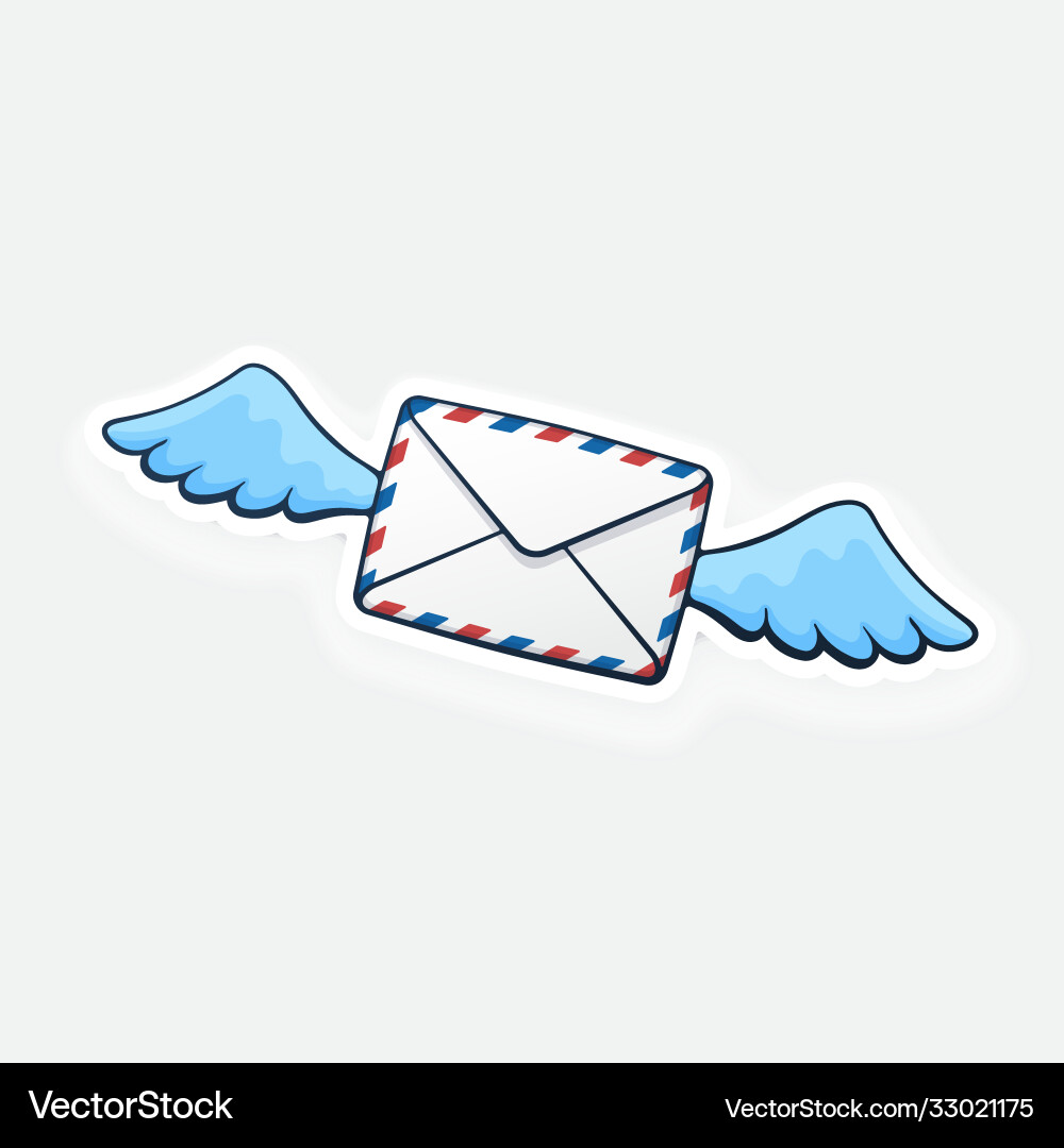 Sticker flying closed envelope with wings Vector Image