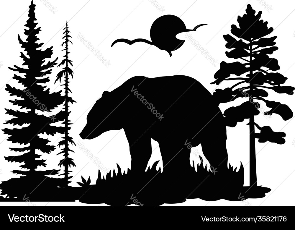 Bear - forest landscape wildlife stencils Vector Image