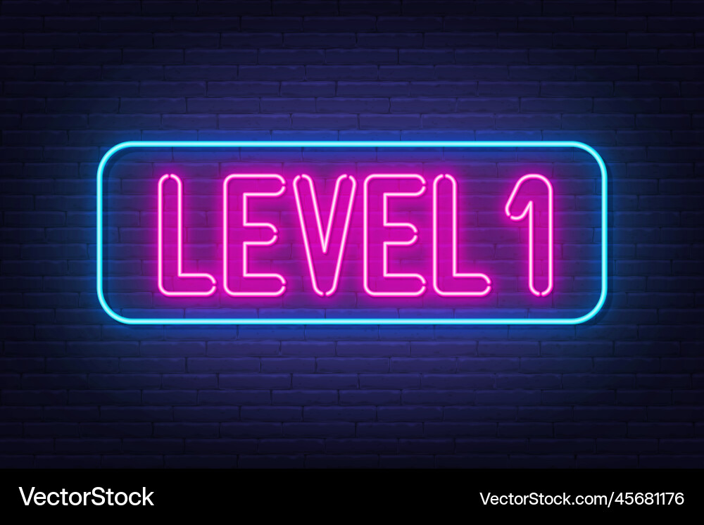 Level 1 neon sign on brick wall background Vector Image