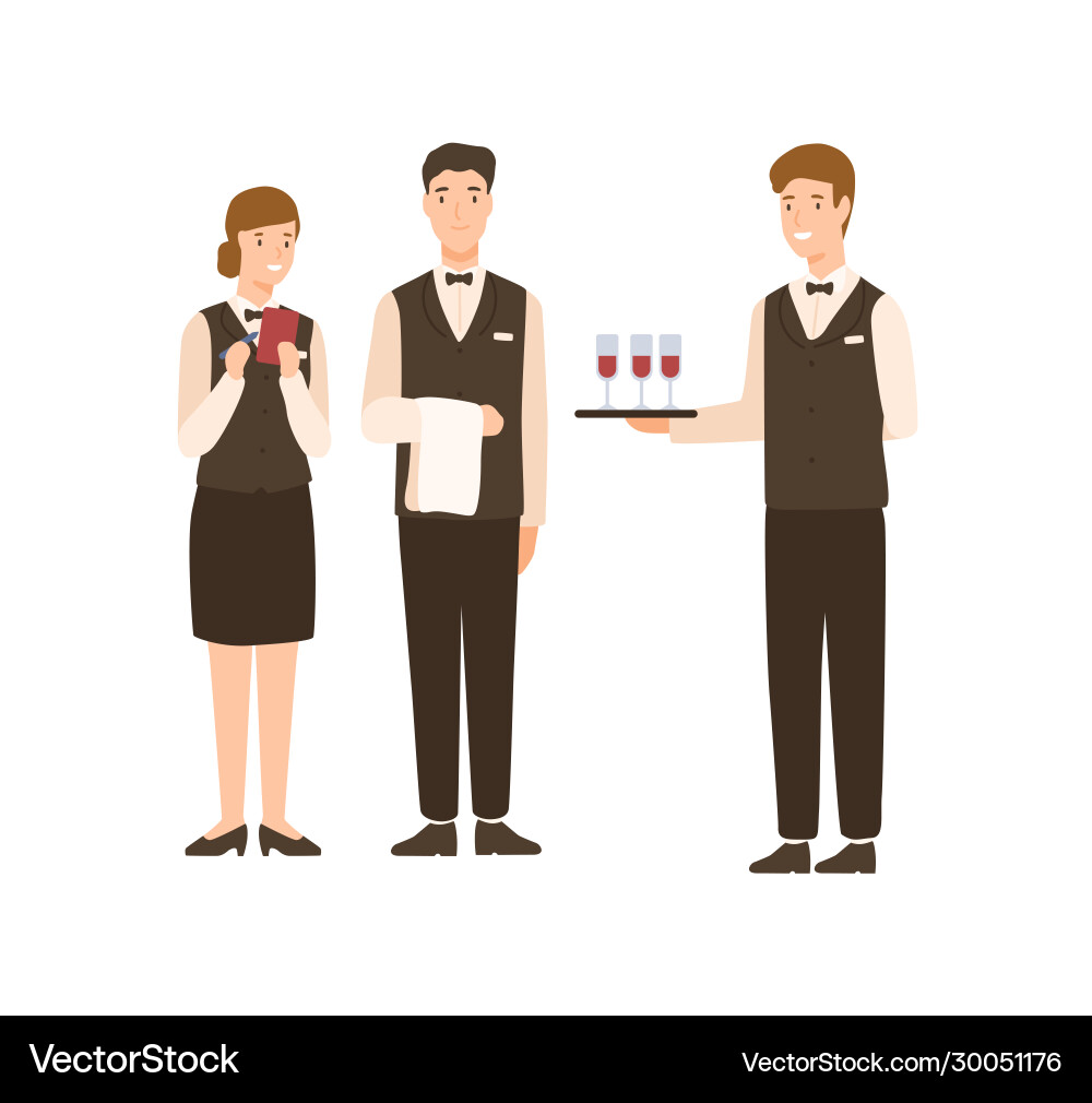 Positive cartoon people hotel staff standing Vector Image