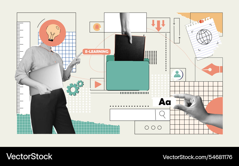 Remote education contemporary art collage Vector Image