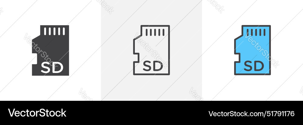 Sd card icon set black filled and outlined style Vector Image