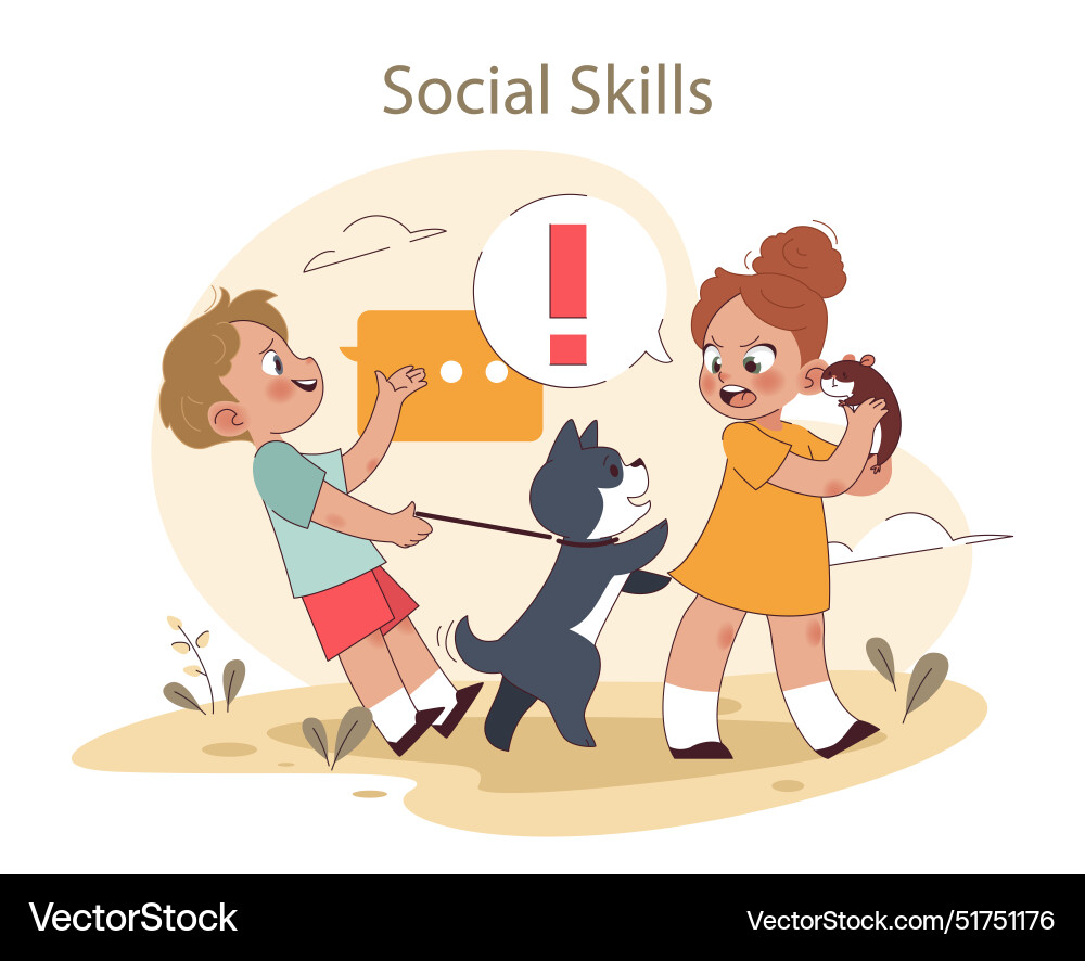 Social skills concept children with pets learn Vector Image