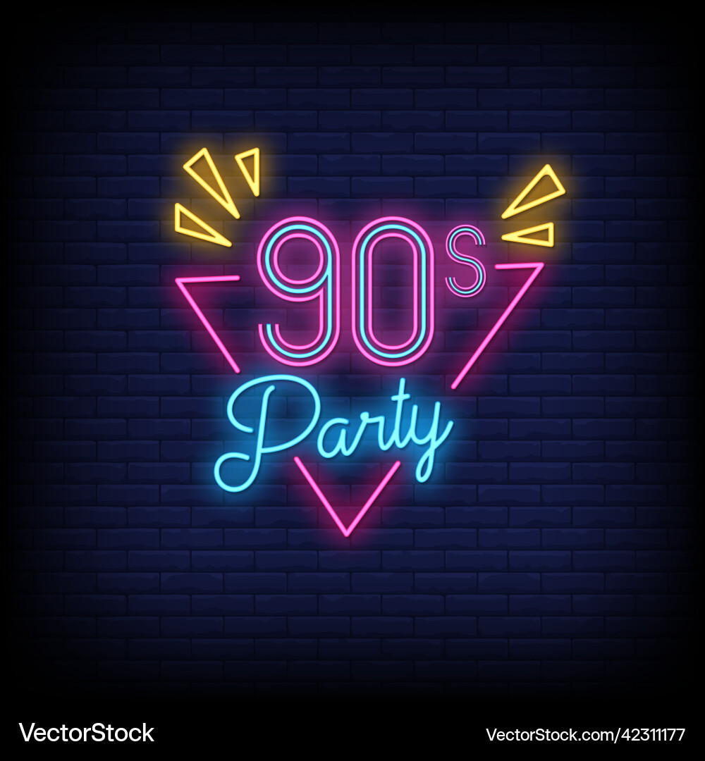90s party neon signs style text Royalty Free Vector Image