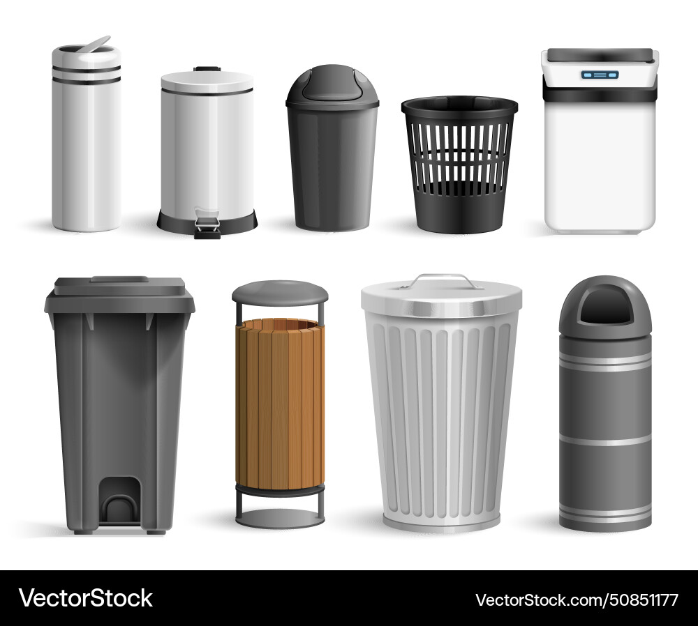Bin trash buckets collection Royalty Free Vector Image