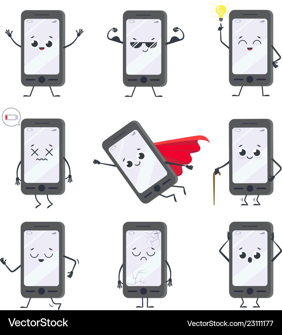 Cartoon smartphone character mobile phone mascot Vector Image