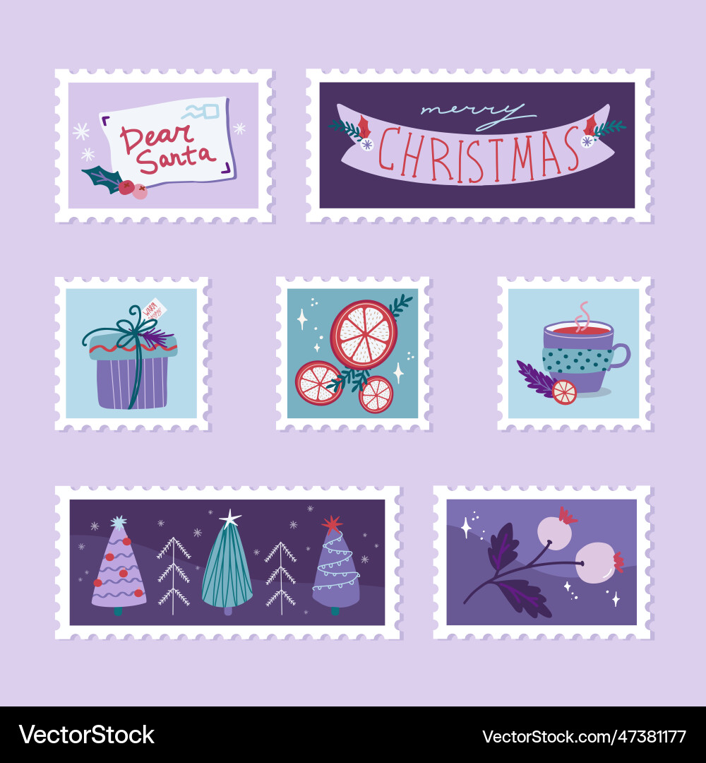 Christmas Postage Stamps Collection Royalty Free Vector