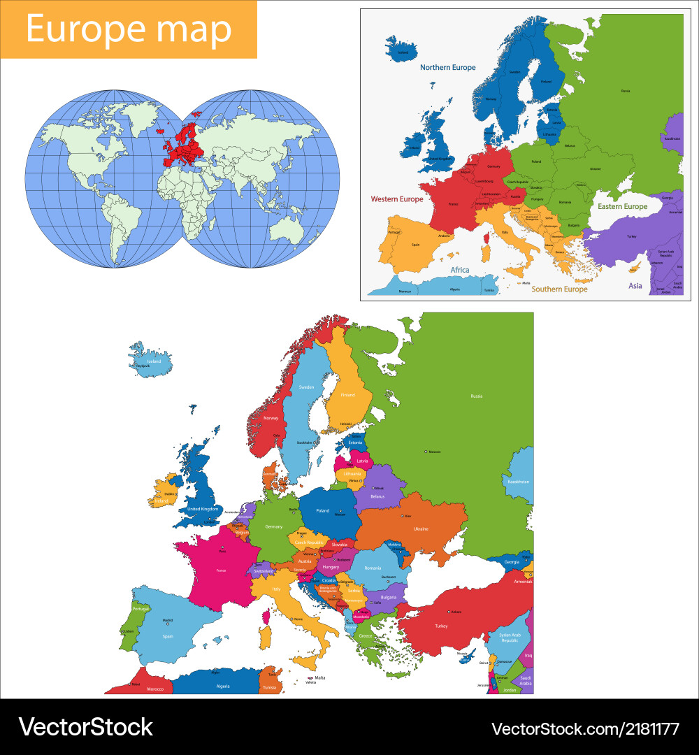 Detailed Europe Map Royalty Free Vector Image - VectorStock