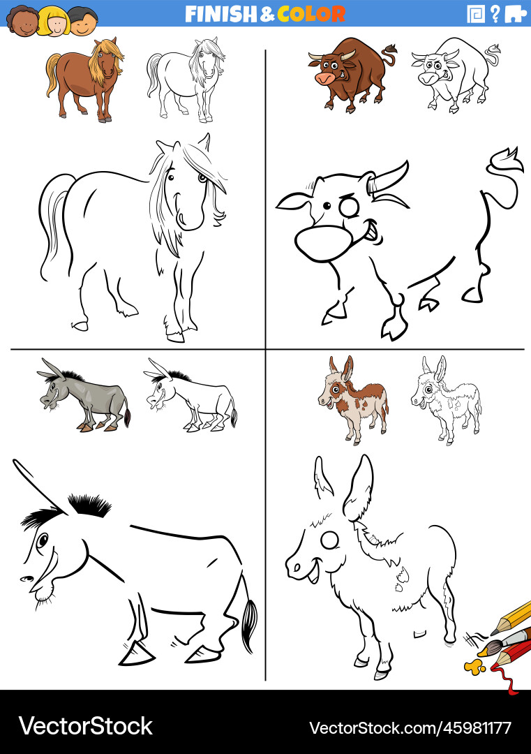 Drawing and coloring worksheets set with farm – Royalty-Free Vector ...