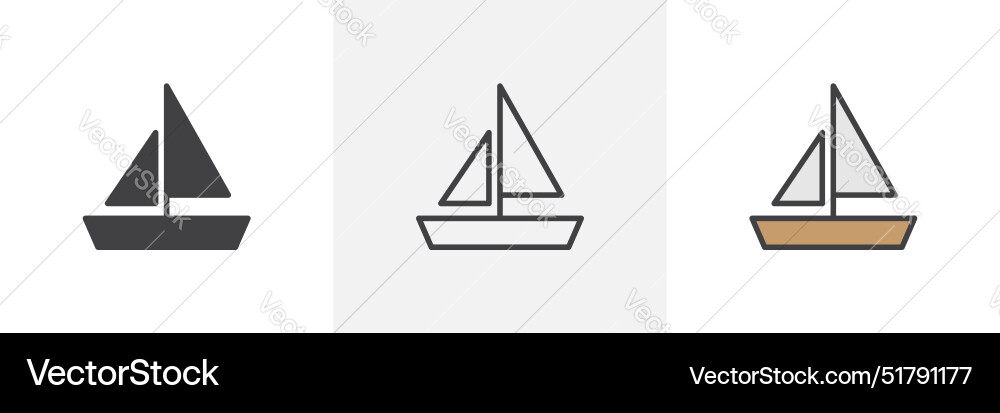 Sailboat icon set black filled and outlined style Vector Image